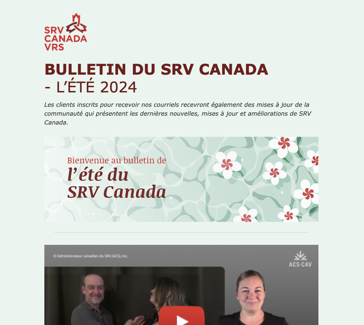 Bulletin – Été 2024 - SRV Canada VRS